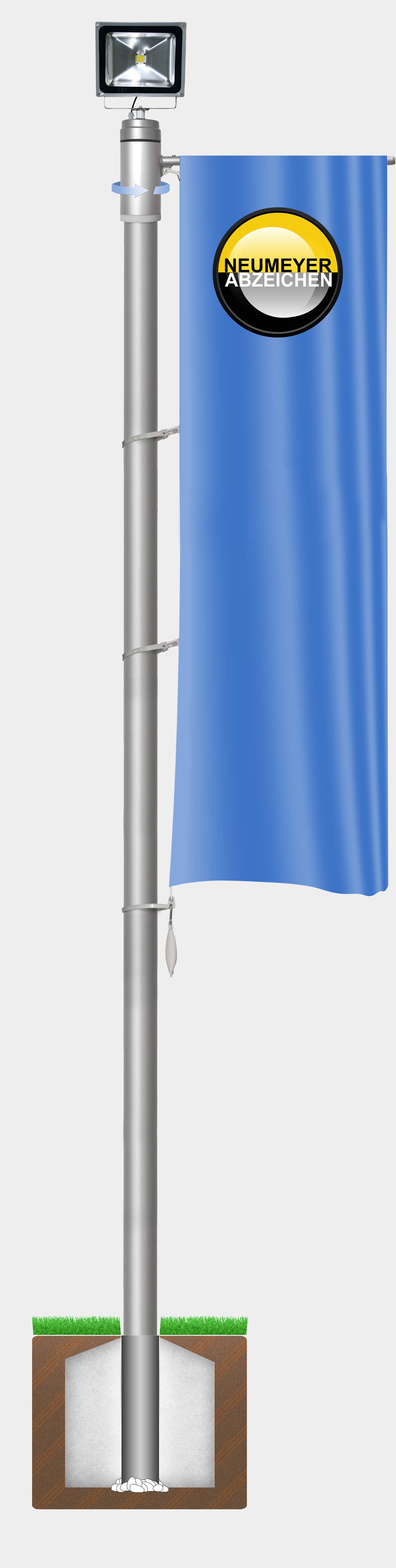 Kombinierter Fahnen-/Lichtmast ZI 100 KOMBI mit 8m Höhe und 2 LED-Flutern